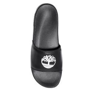 Timberland | Shoes | Timberland Black Logo Leather Pool Slides Sandals ...